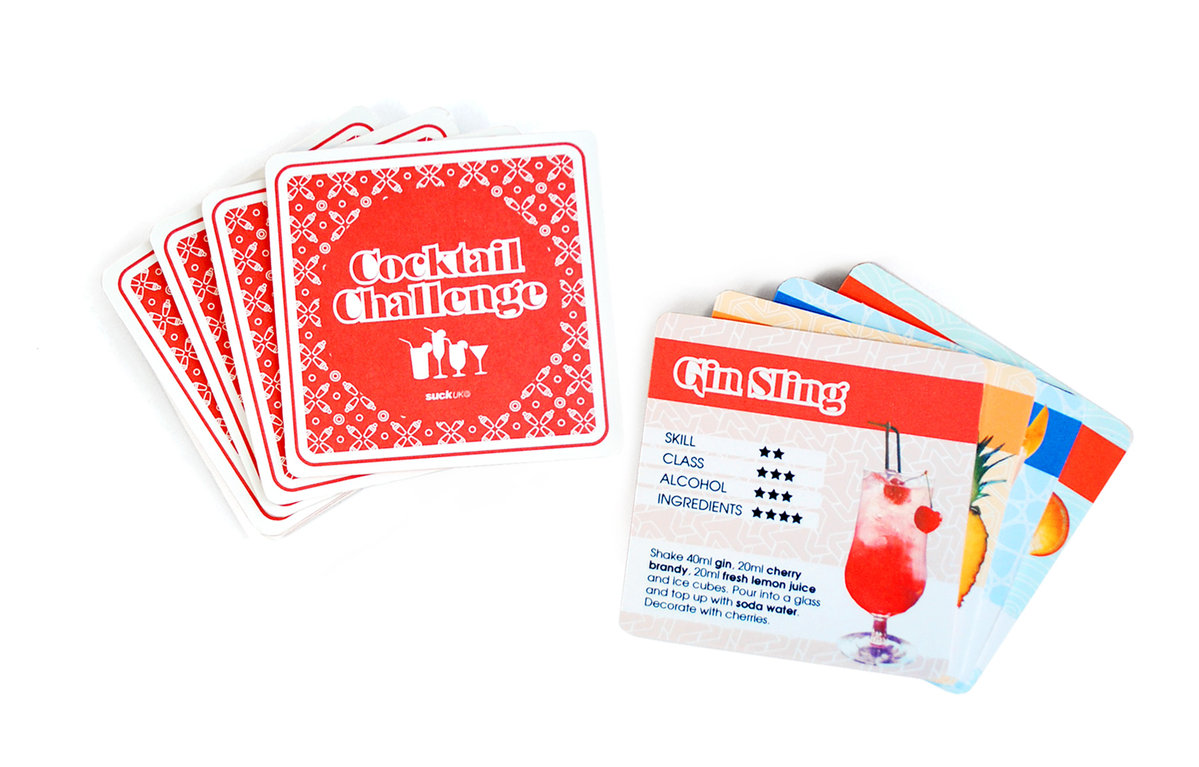 Cocktail Challenge : Drink mats with cocktail recipes & game.