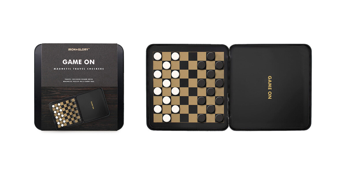 Game On Checkers : Iron & Glory Magnetic Travel Checkers.