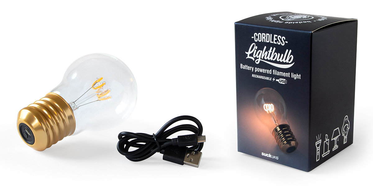 Cordless Lightbulb : Battery powered filament light.
