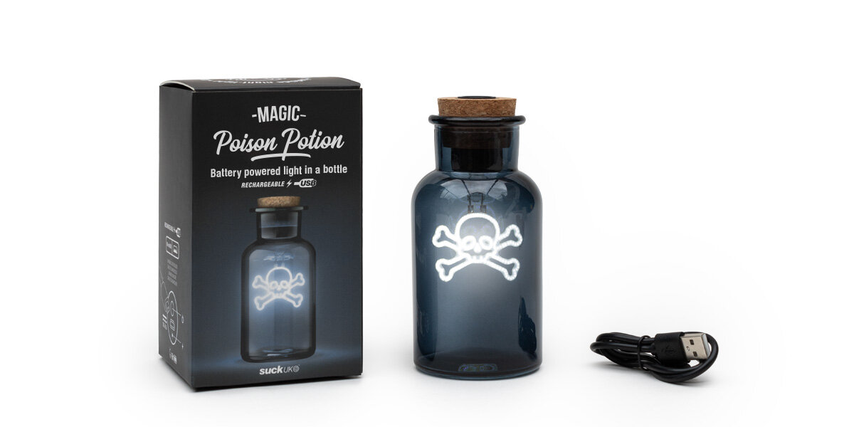 Poison Potion : Neon skull in a glass bottle.
