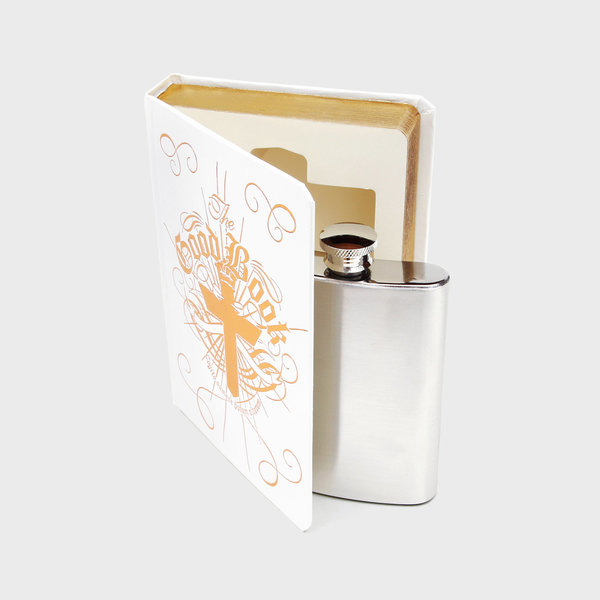 Flask In A Book : Stash your drink inside the Good Book.