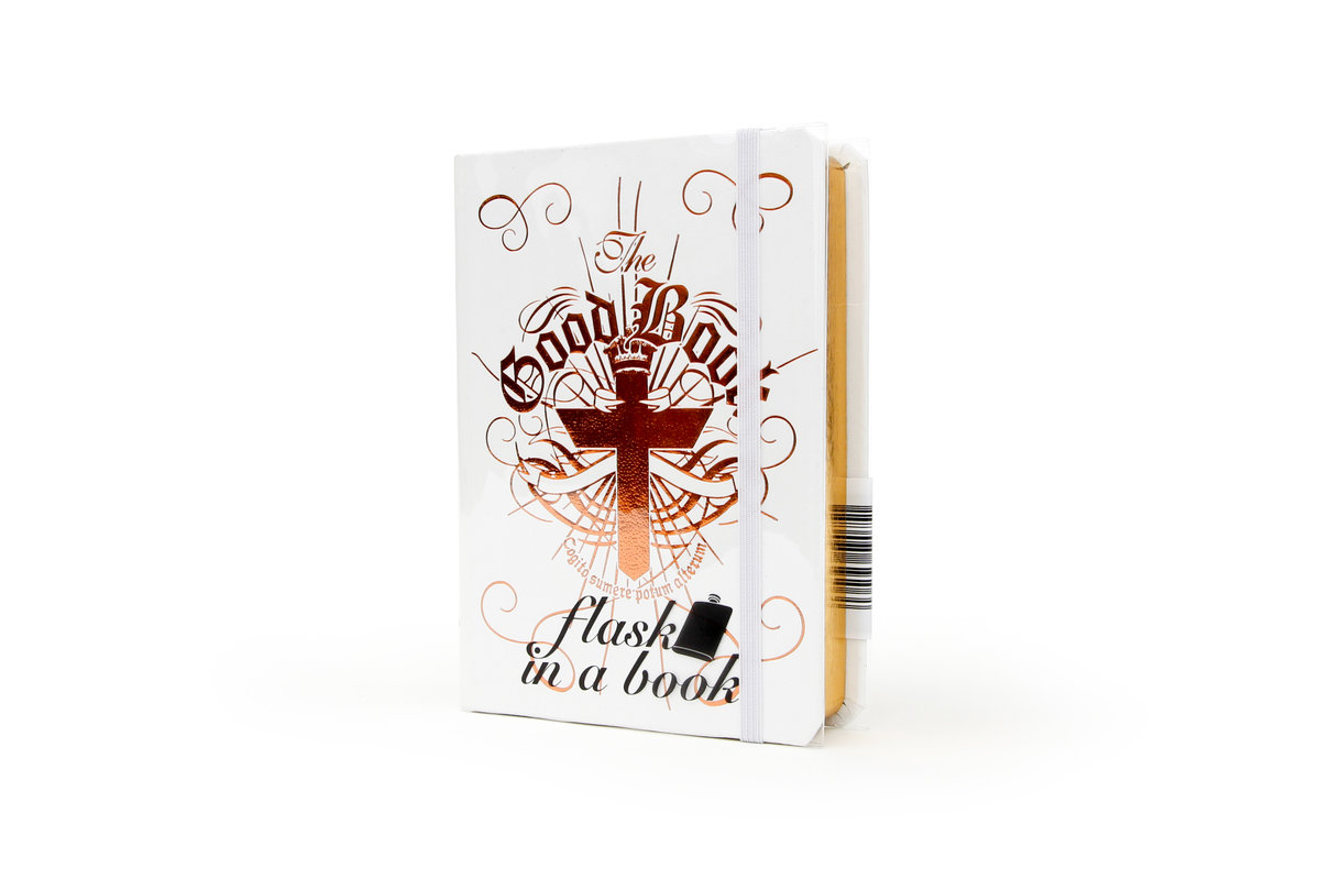 Flask In A Book : Stash your drink inside the Good Book.